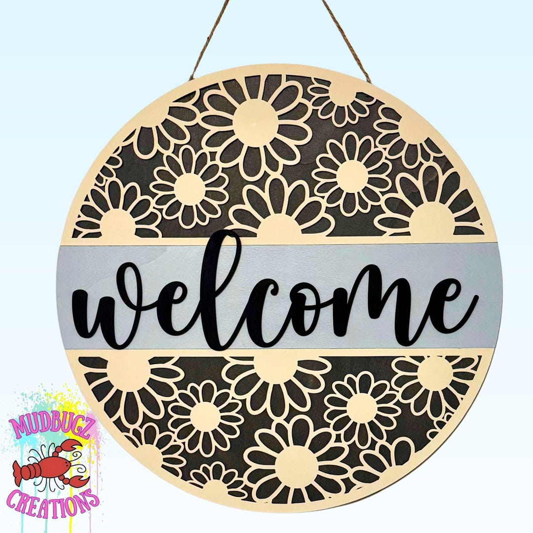 Welcome Daisy Flower Laser Cut Wood Round Door Hanger Door Sign - Etsy