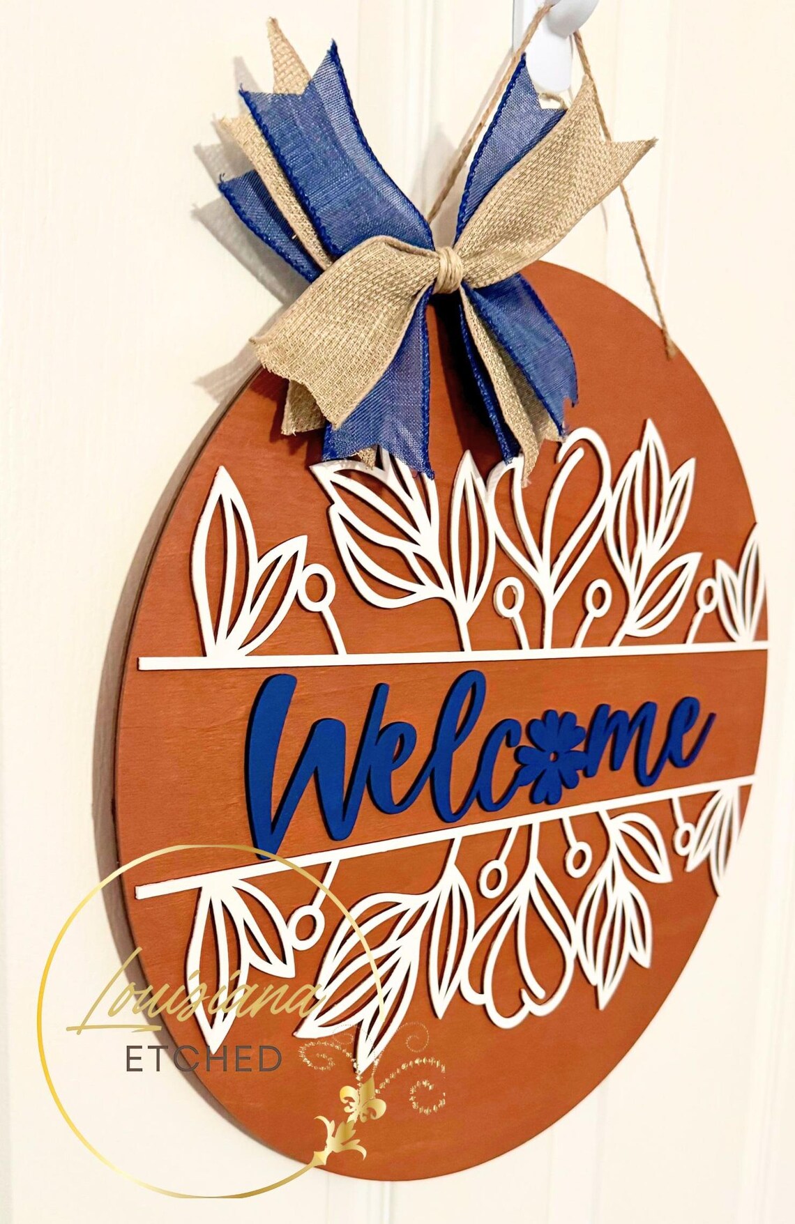 Welcome Boho Floral Wildflower Laser Cut Wood Round Door Hanger Door ...