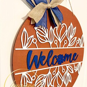 Welcome Boho Floral Wildflower Laser Cut Wood Round Door Hanger Door ...