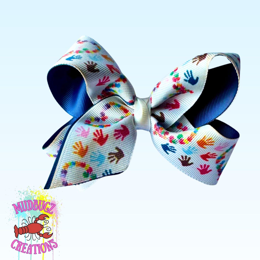 Autism Handprints Neurodiversity Girls Hairbows Layered Hair Bow - Etsy