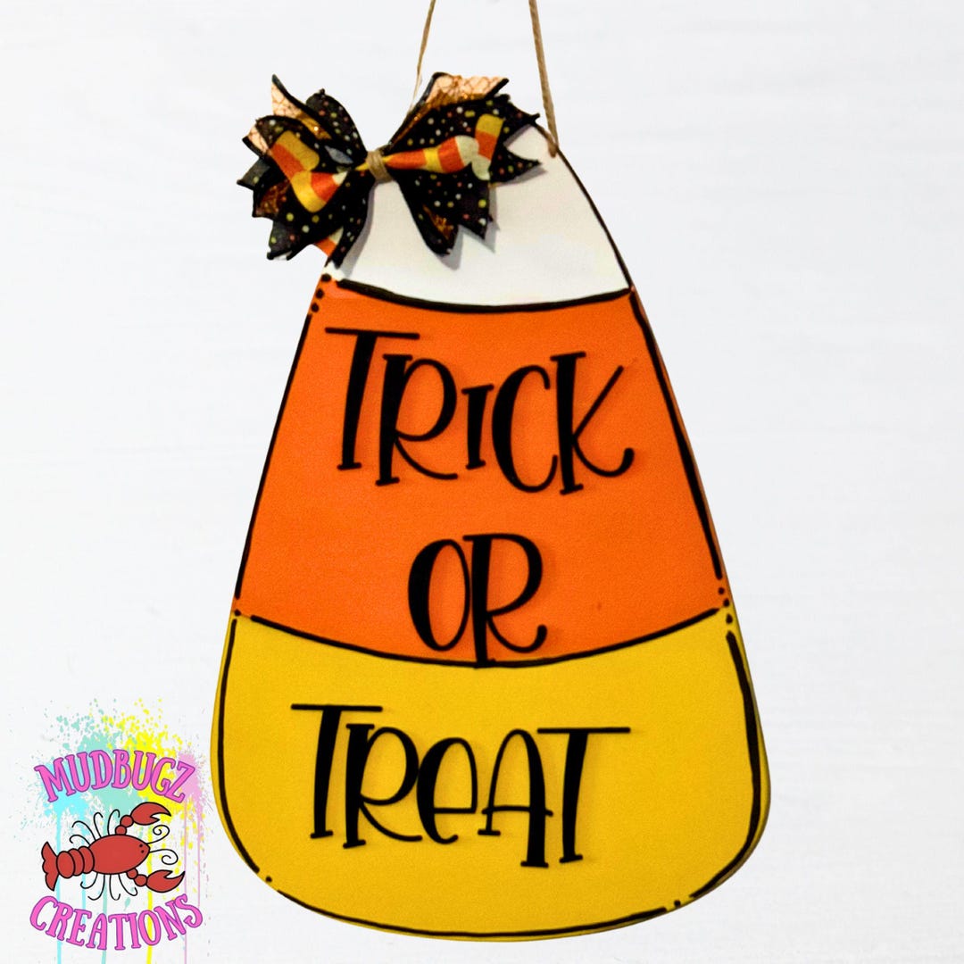 Halloween Candy Corn Trick or Treat Laser Cut Wood Round Door Hanger ...