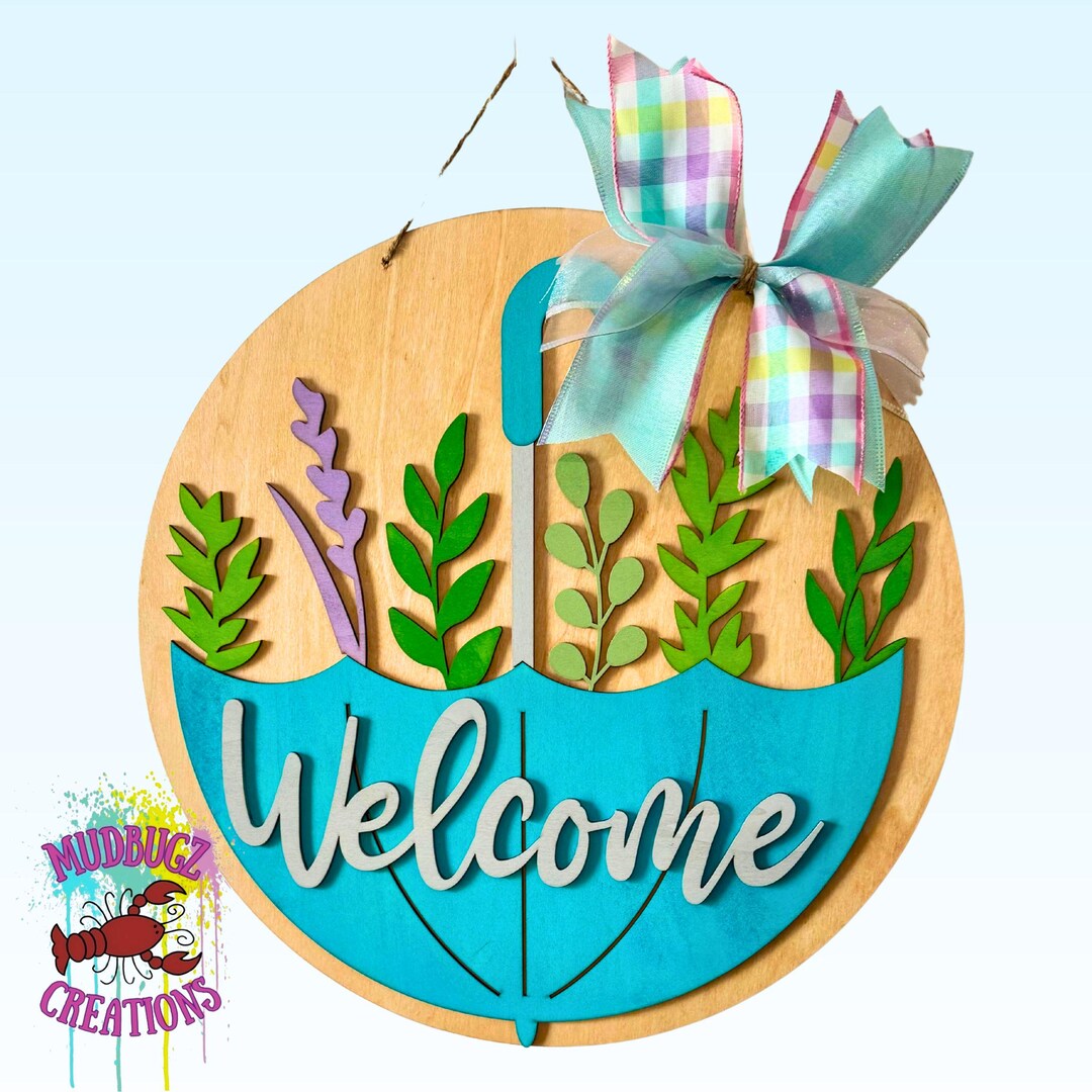 Welcome April Showers Umbrella Laser Cut Wood Round Door Hanger Door ...
