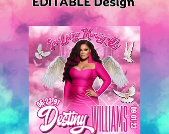 Memorial Design Template, Pink Tranquility Editable Digital for Canva ...