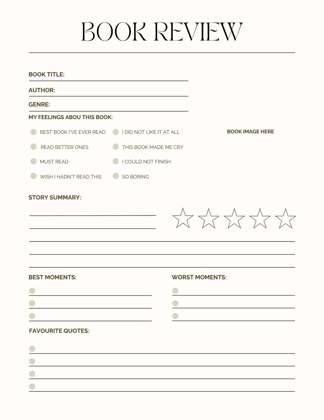 Digital Book Review Template - Etsy