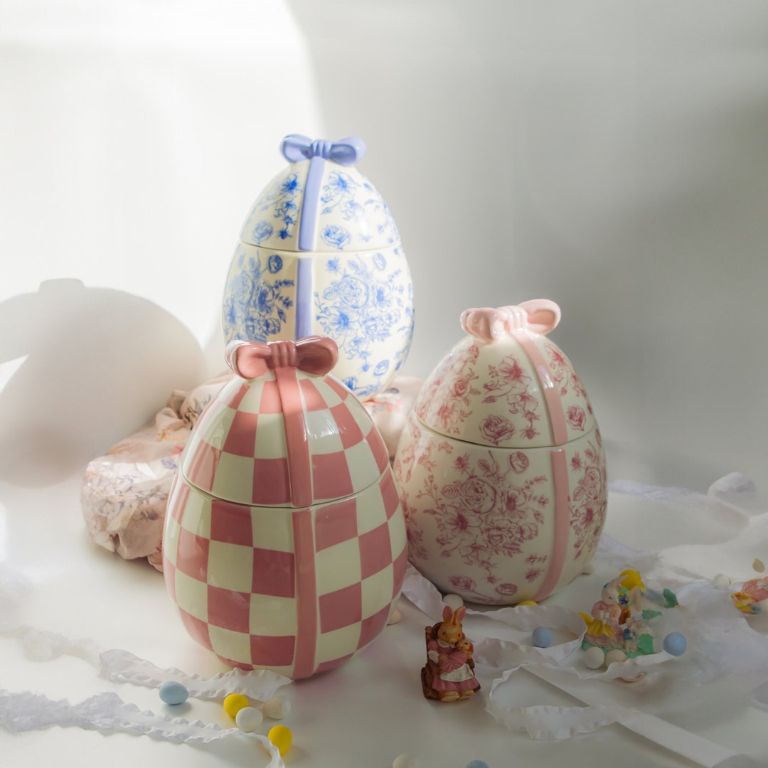 Hand-painted Ceramic Easter Cookie Jar Easter Egg Theme Pastel Color ...