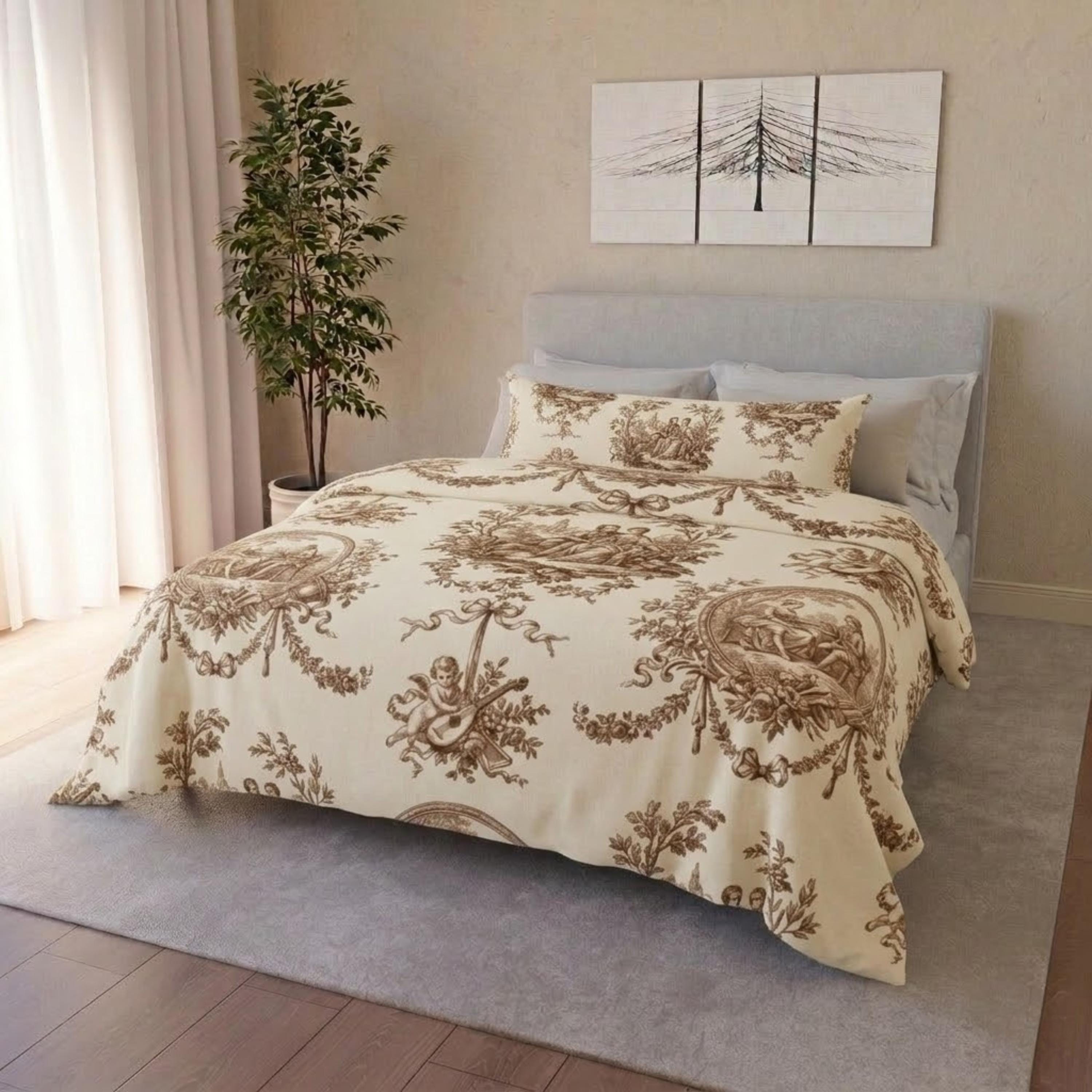 Vintage Toile Comforter Set, French Country Bedding, Neutral Sepia ...