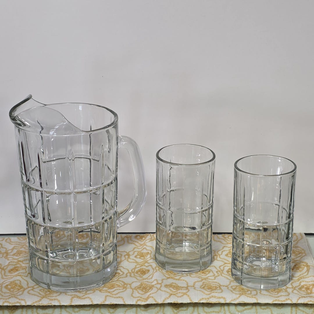 Anchor Hocking Tartan Manchester Glass Pitchers & Tall Drinking Glasses ...