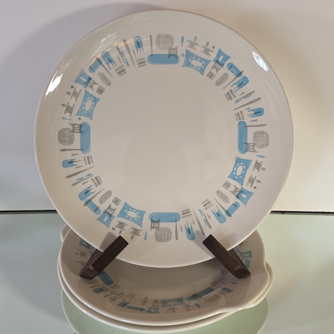 Vintage 1950s MCM Atomic Dinnerware Plate Set | Blue Heaven Royal China ...