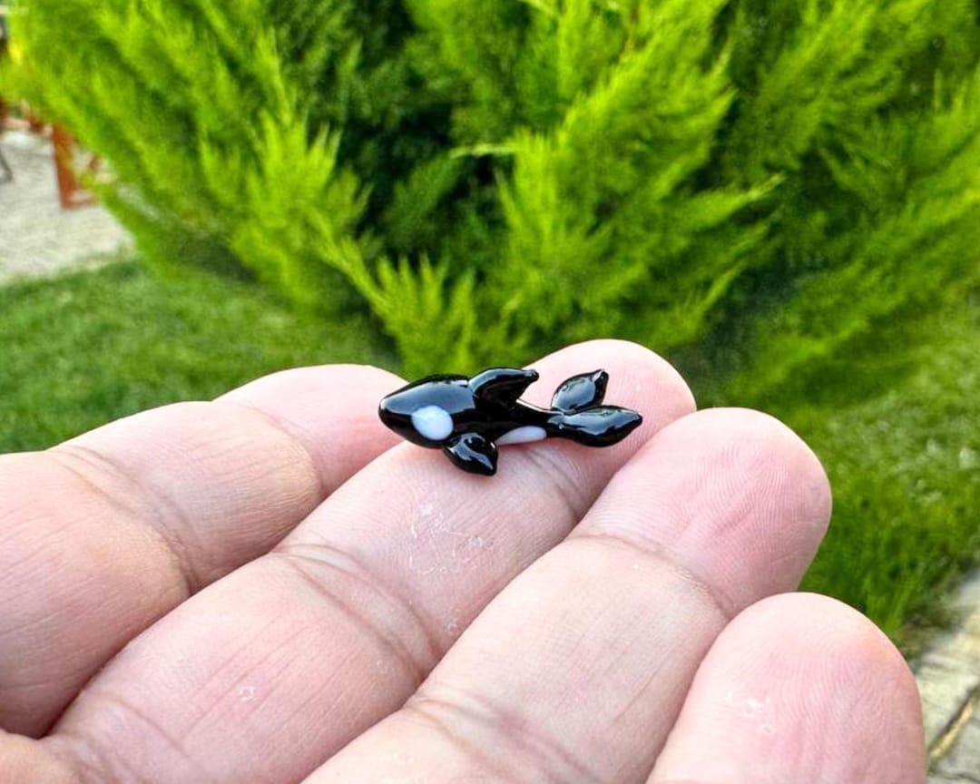Handmade Glass Orca Figurine – Mini Black and White Whale, Ocean Animal ...