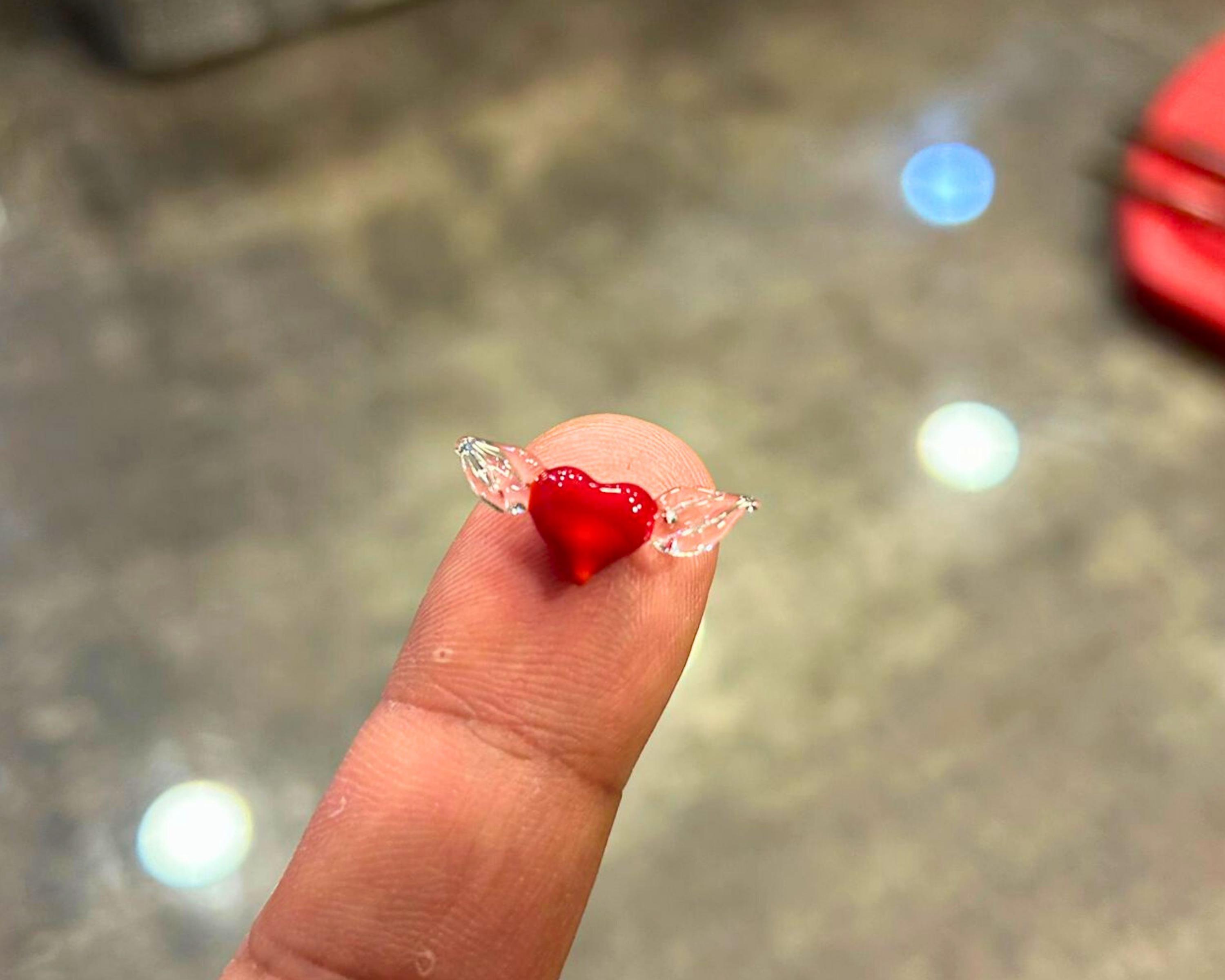 Glass Heart Wings,handmade Glass Art,love Heart Figurine,mini Glass ...