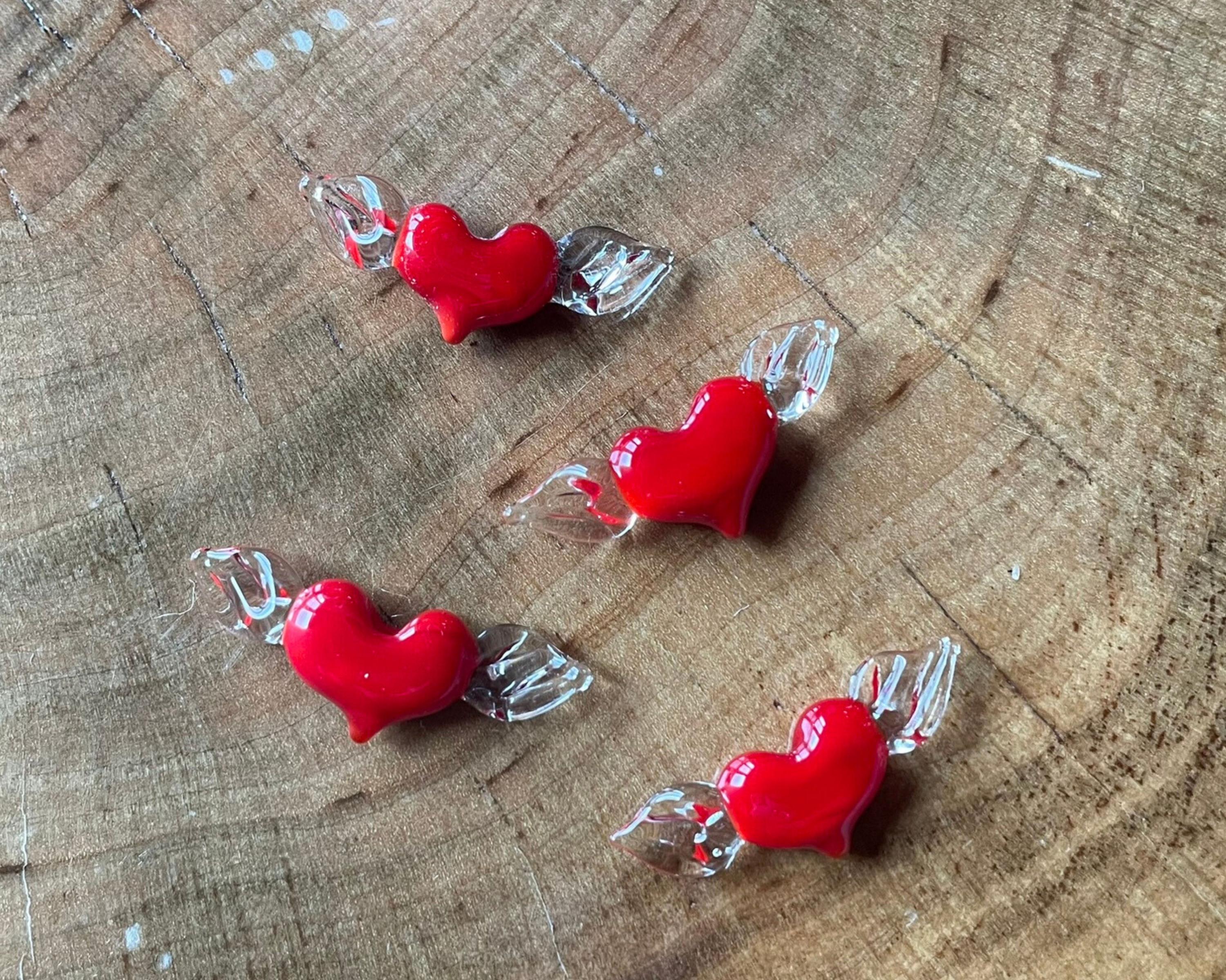 Glass Heart Wings,handmade Glass Art,love Heart Figurine,mini Glass ...