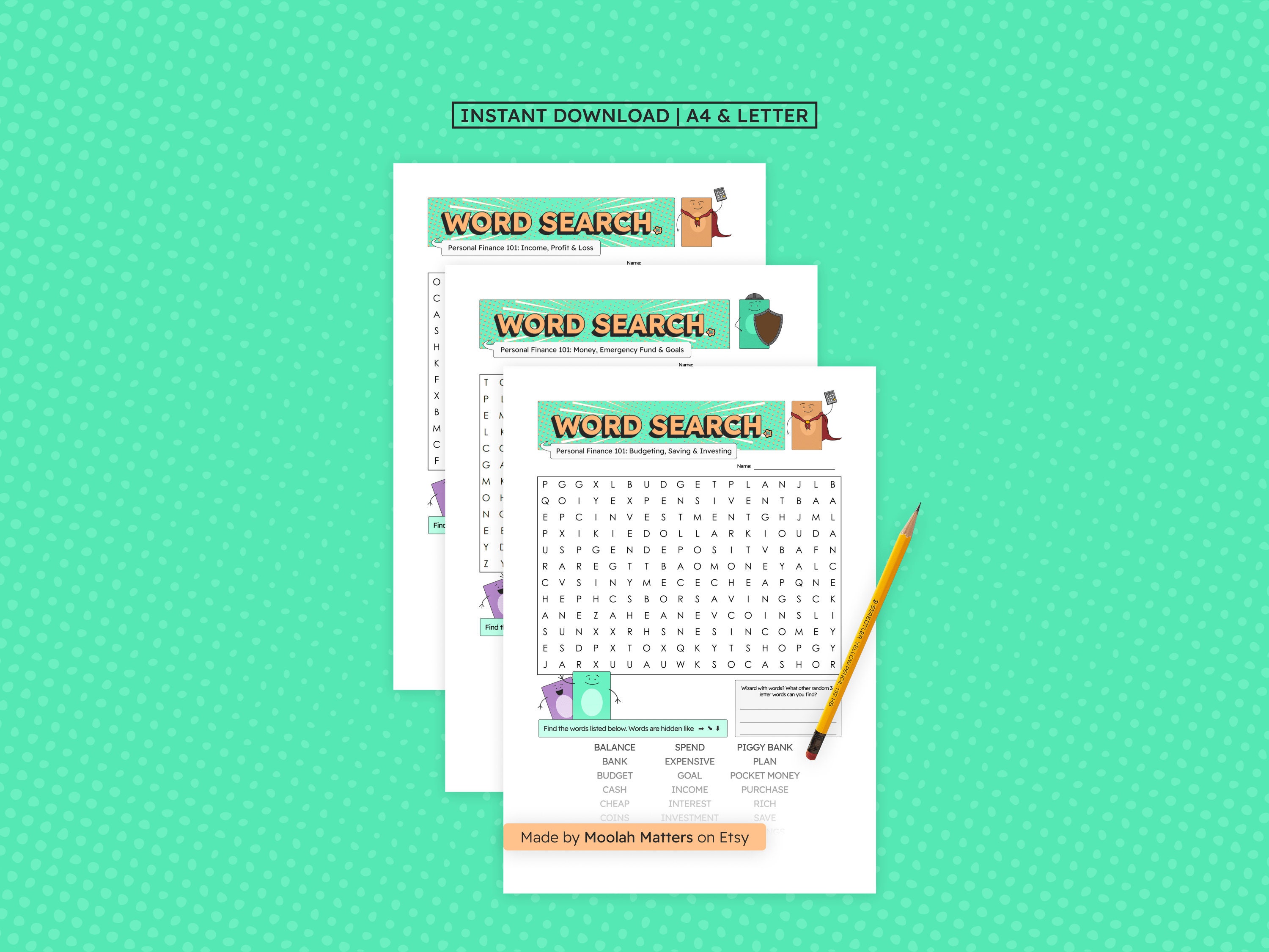 Financial Literacy Word Search 101: Beginner's Set 3 Printable Puzzles ...