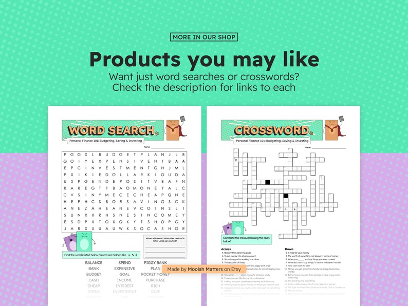 Money Word Search & Crossword Bundle 101 for Beginners Money Management ...
