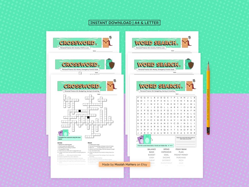 Money Word Search & Crossword Bundle 101 for Beginners Money Management ...
