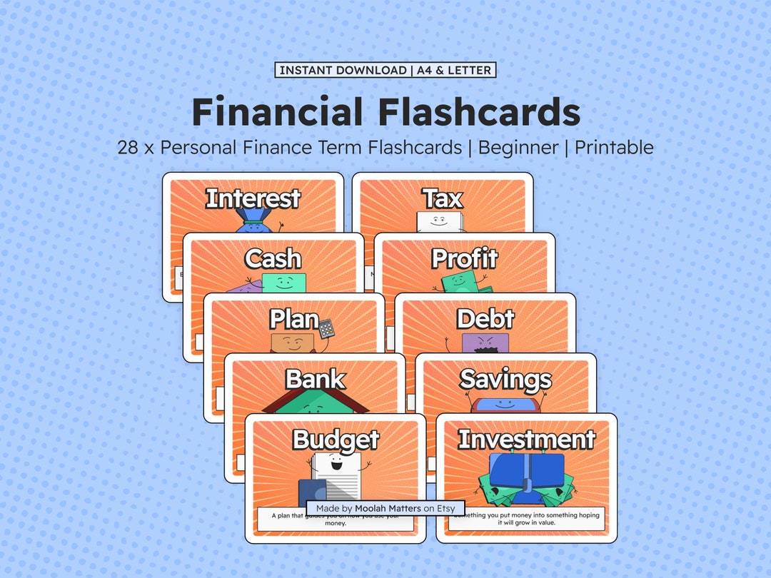 Financial Terms Flashcards: Introductory Pack of 28 for Beginner's - Etsy