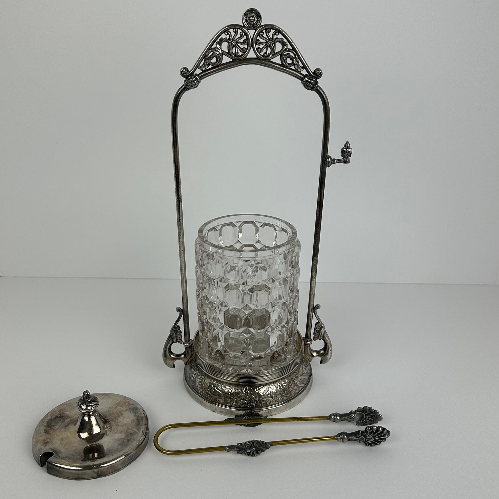 Victorian Antique Pickle Castor Jar Set With Stand Tongs Meriden Silver ...