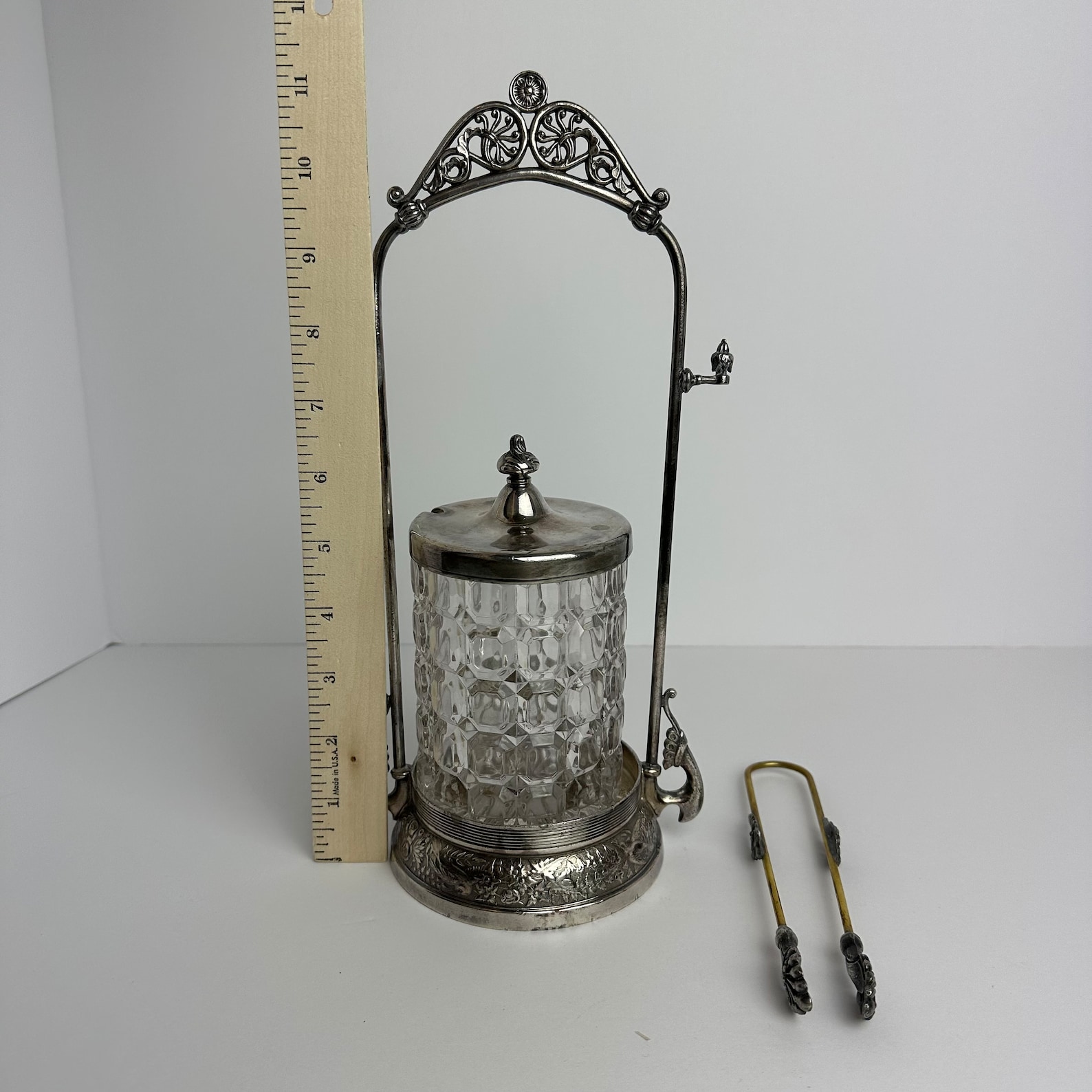 Victorian Antique Pickle Castor Jar Set With Stand Tongs Meriden Silver ...