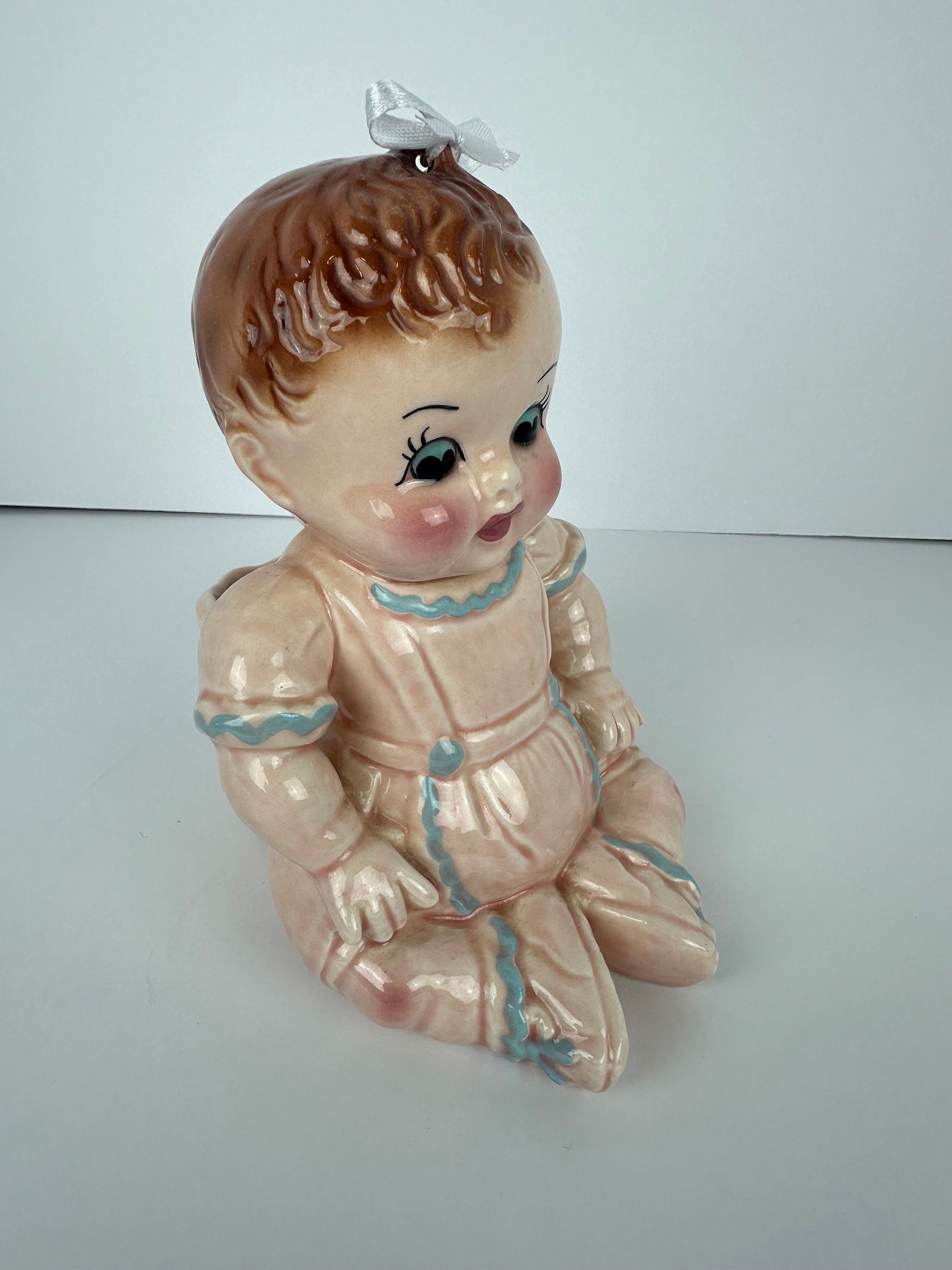 Vintage Ceramic Porcelain Baby Child Planter Figurine Shiny Gloss ...