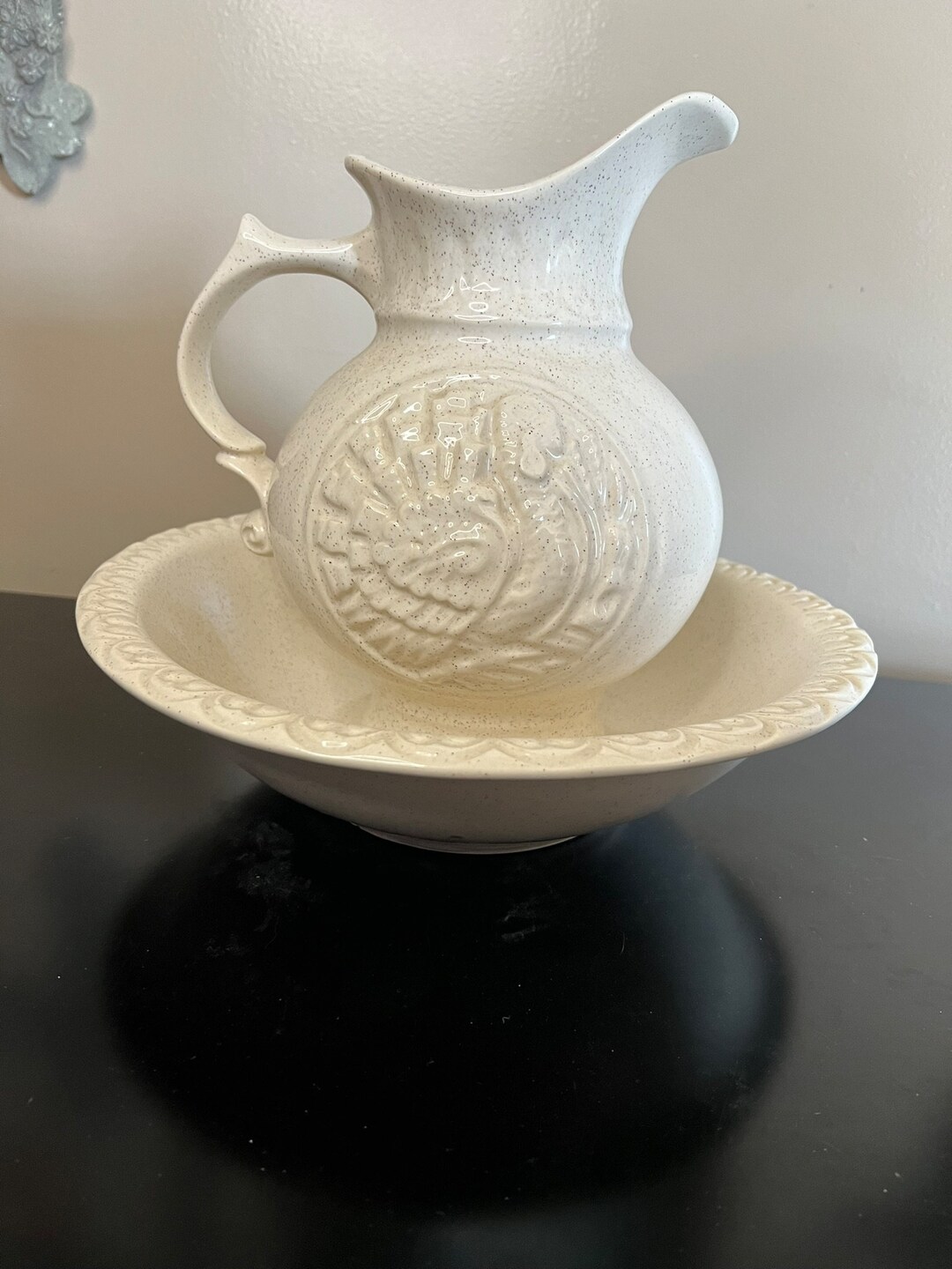 Vintage Mccoy Speckled Turkey Pitcher W/wash Basin - Etsy