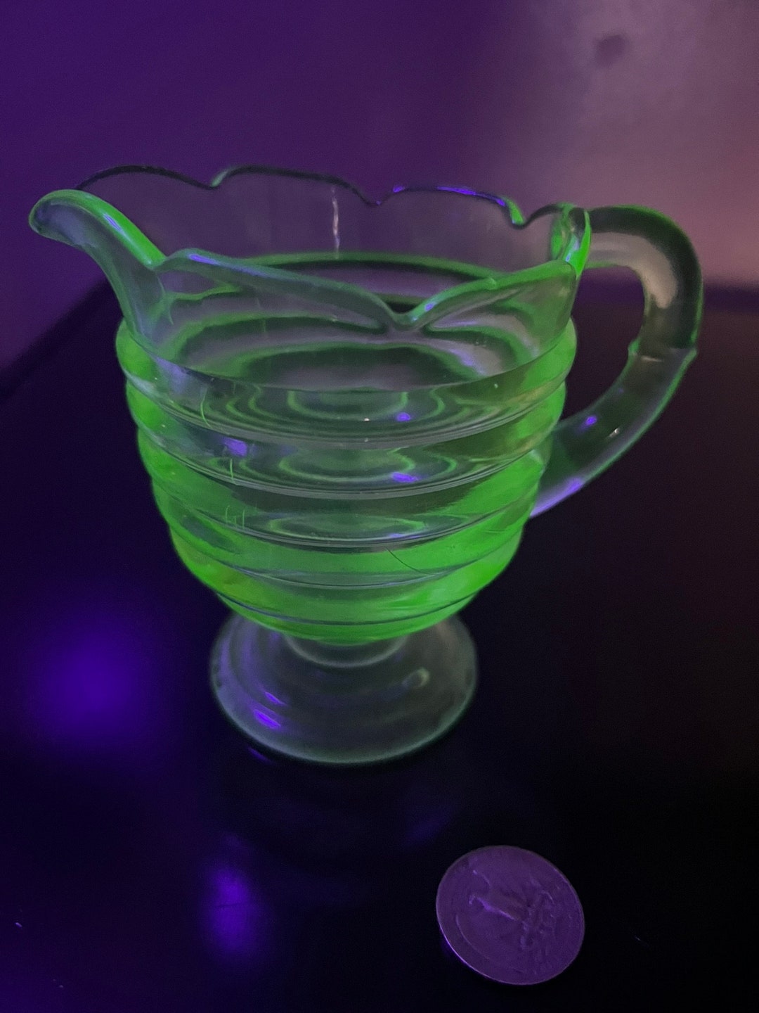 Vintage Uranium Glass Creamer Beehive Pattern Mid-century Modern ...