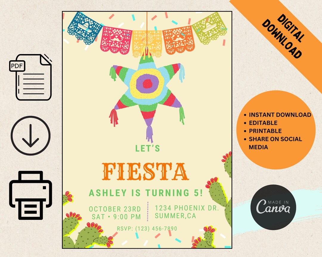 Fiesta Invitation, Editable Instant Digital Download - Etsy