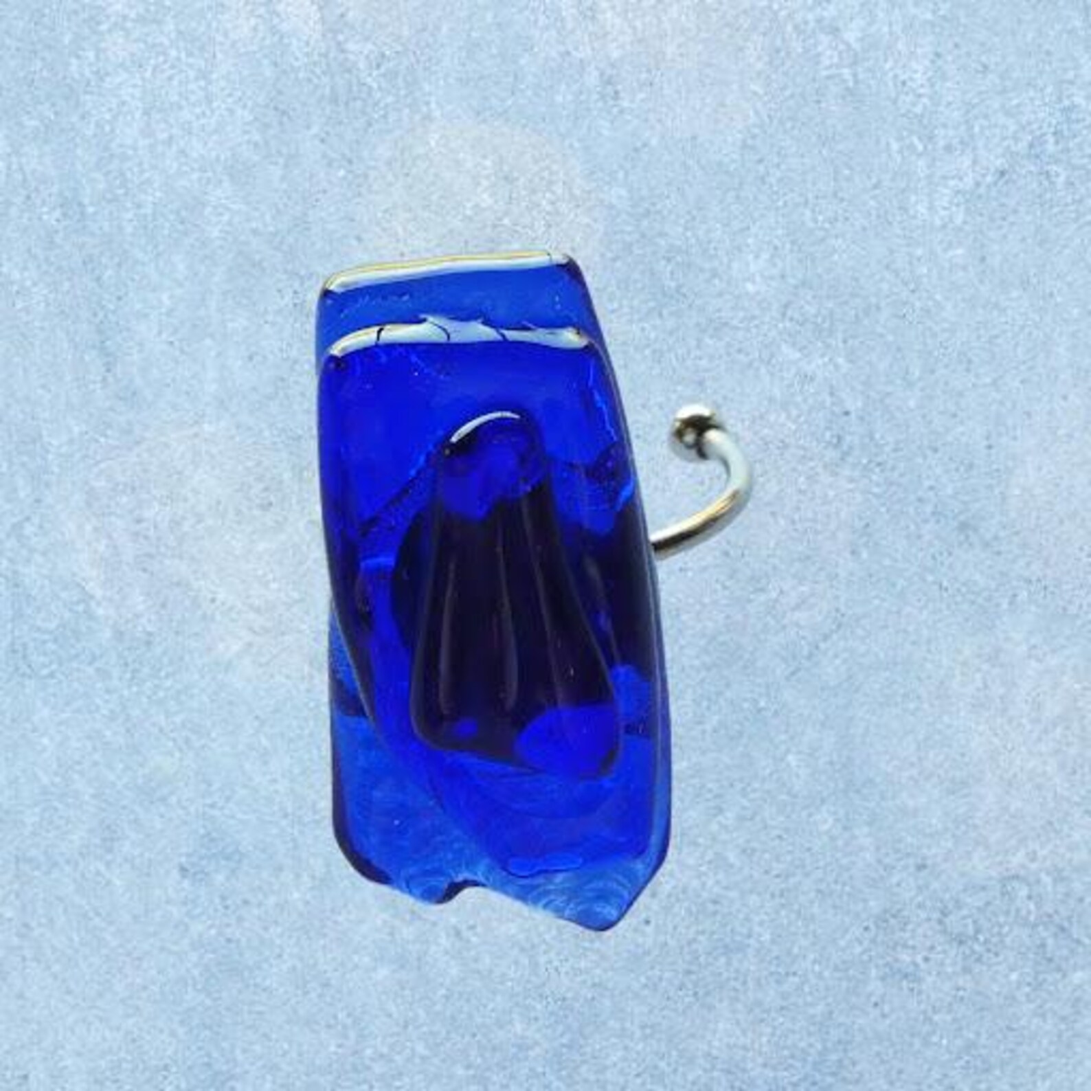 Recycled Cobalt Blue Transparent Drop Earrings, Organic Rectangle ...