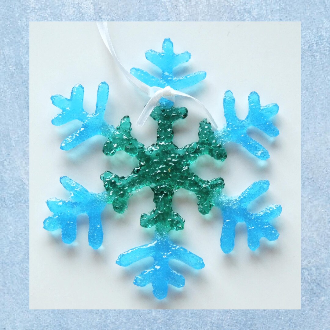 Fused Glass Snowflake Ornament, Emerald Green & Turquoise Blue, 4 Inch ...