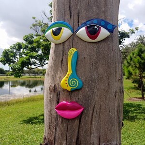 Tree Face Sculpture Colorful Style, Handmade by Artist, Decor Outdoor ...