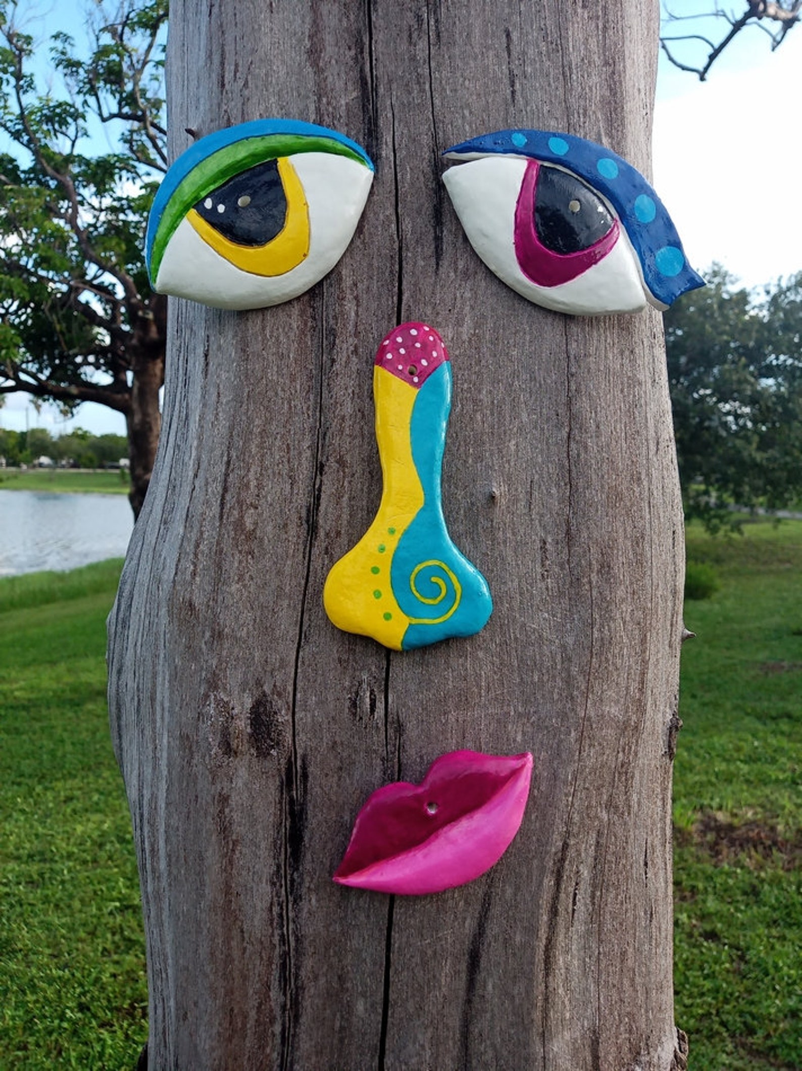Tree Face Sculpture Eye Catching Style, Handmade by Artist, Decor ...