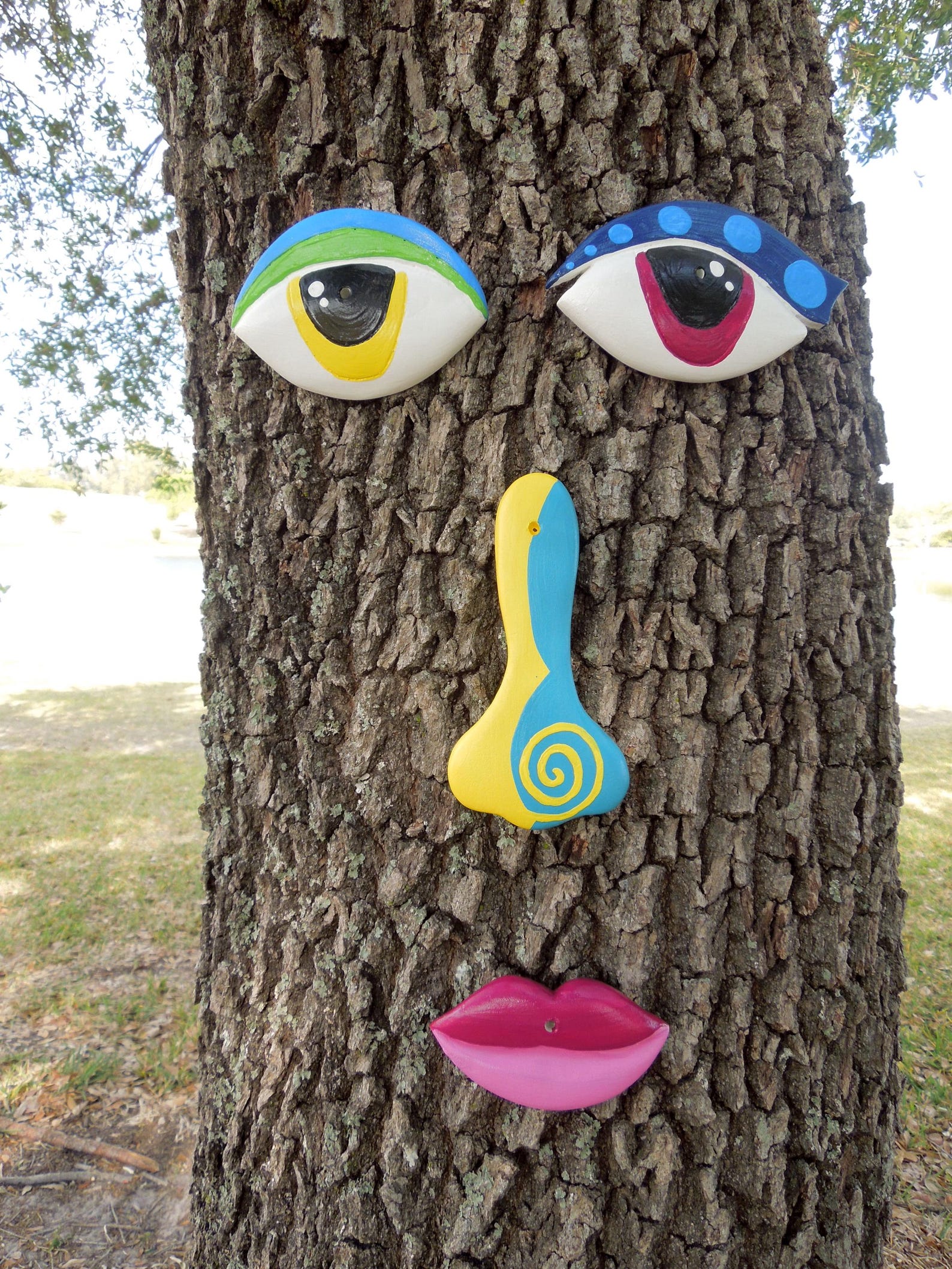 Tree Face Sculpture Colorful Style, Handmade by Artist, Decor Outdoor ...