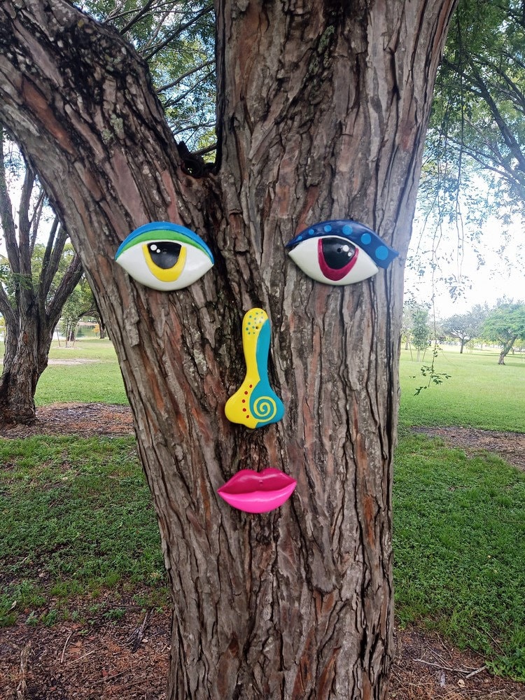 Tree Face Sculpture Colorful Style, Handmade by Artist, Decor Outdoor ...