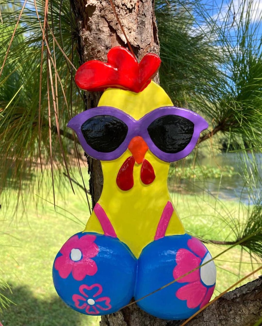 Funny Tropical Bikini Chicken With Shades- Farmhouse Decor Funny Animal ...