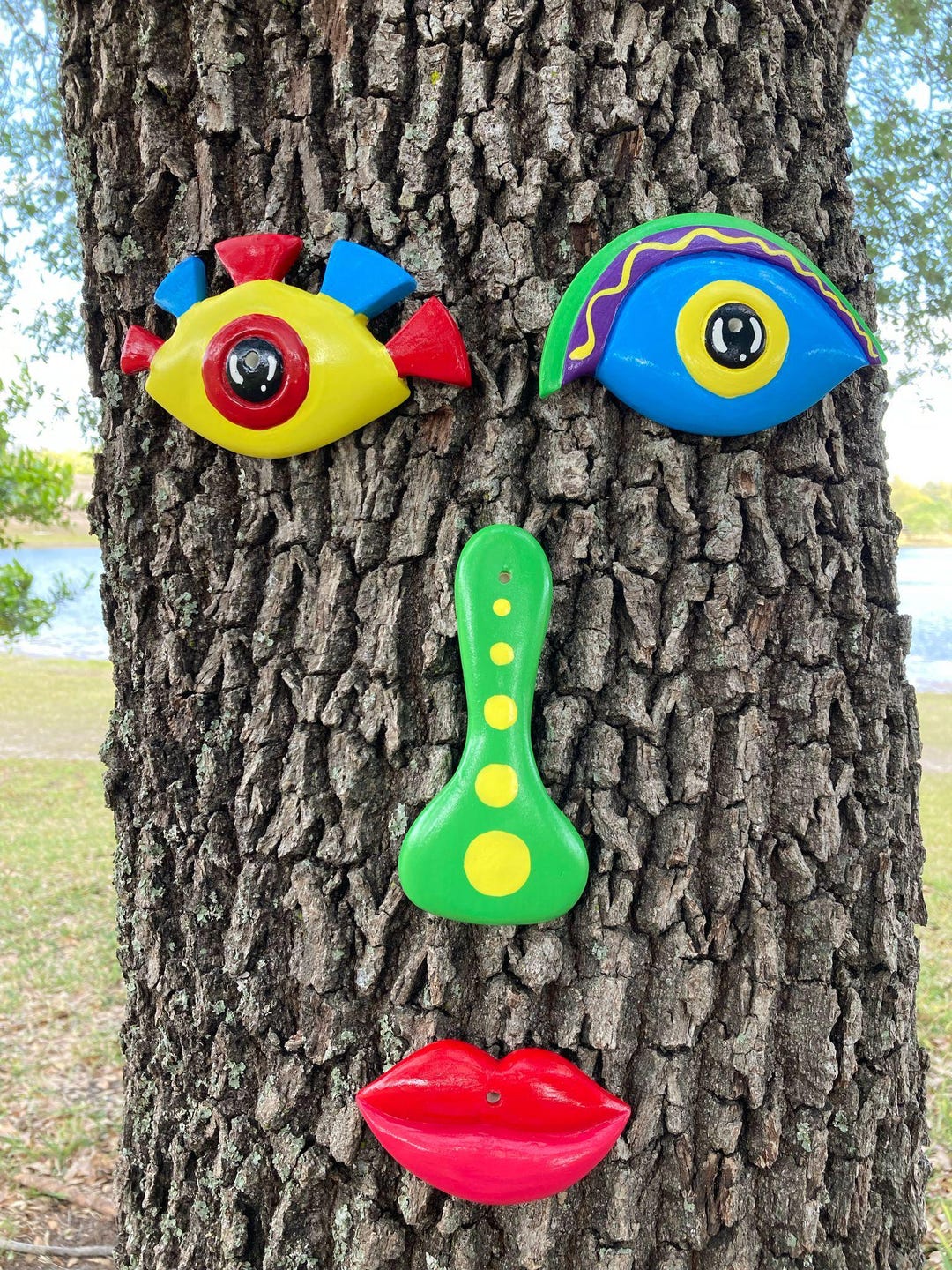 Stylish Multicolored Tree Face, Tree Face, Decor Outdoor Garden, Tree ...
