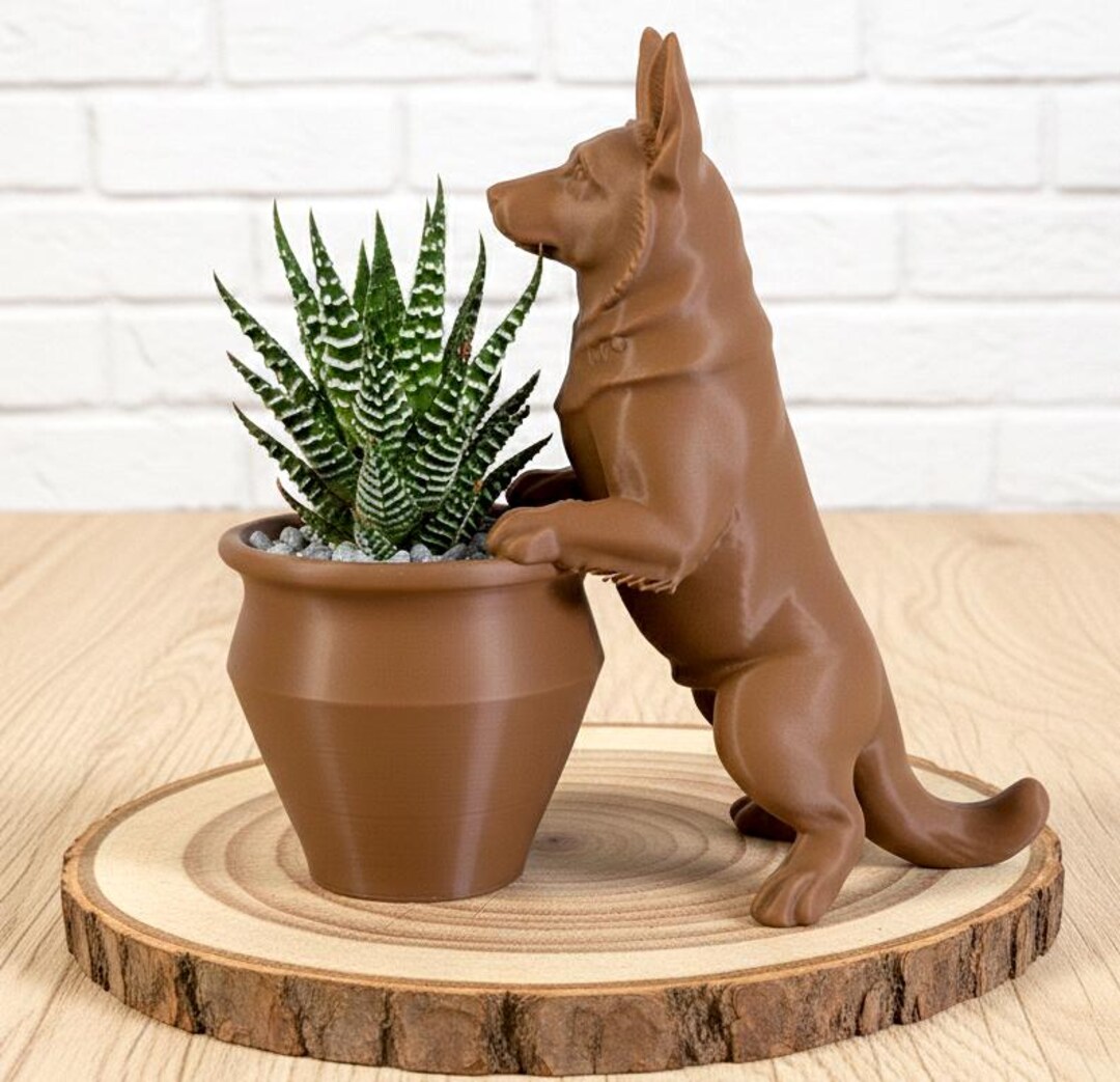 German Shepherd Planter | 3D Printed Succulent Pot | GSD Hugging Plant ...