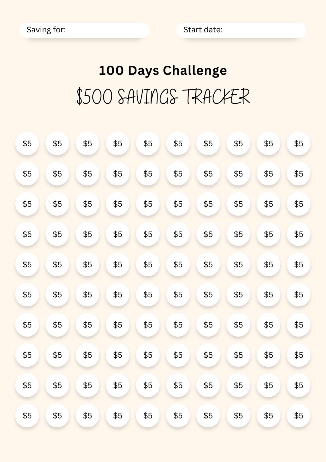 500 Savings Tracker Challenge - Etsy