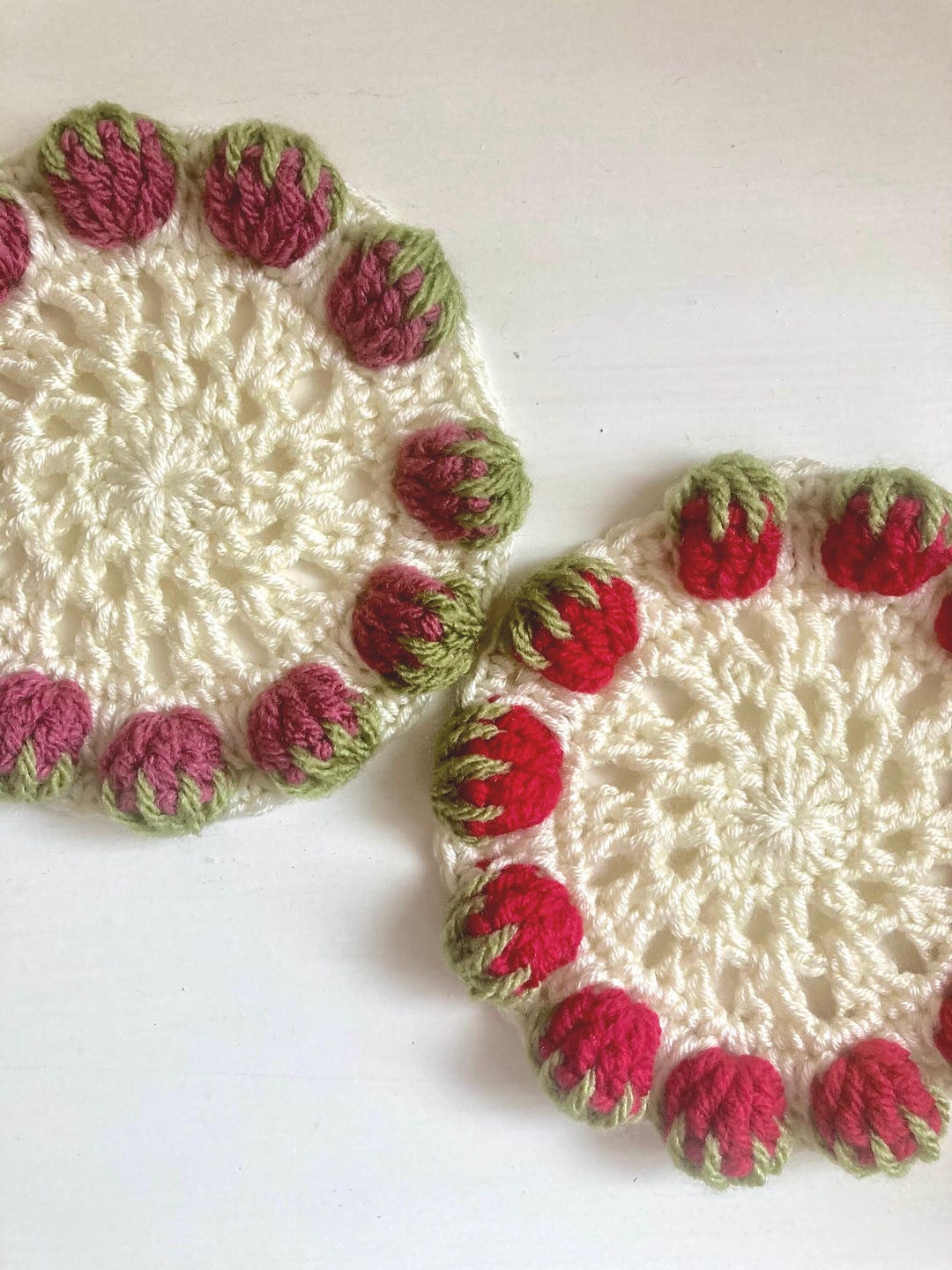 Crochet Strawberry Coaster | Berry Coaster, Handmade, Custom Colours ...