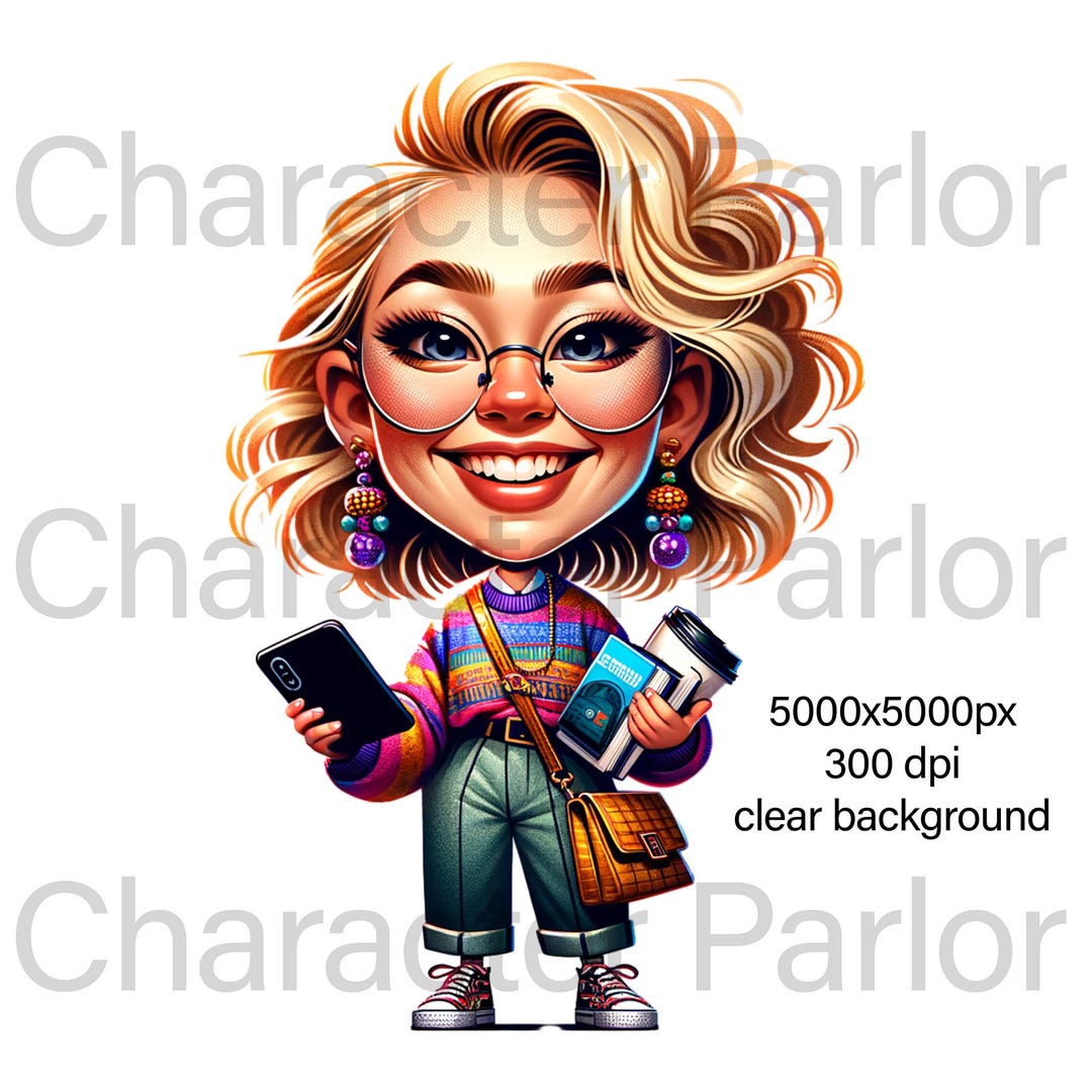 Teacher Cartoon Png, Female Educator Digital Caricature, Gift for Sassy ...