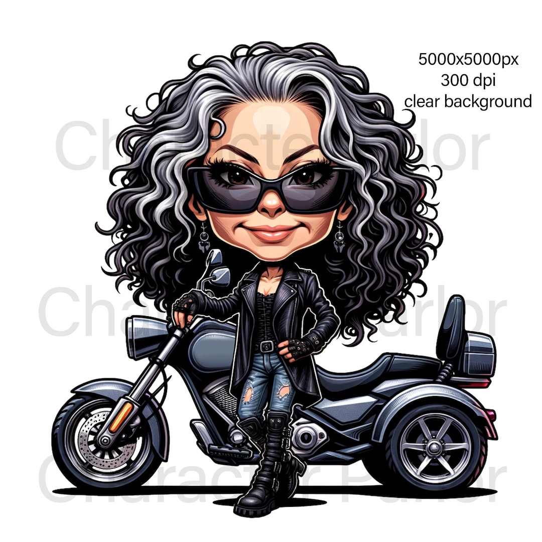 Hot Lady Biker Caricature, Female Trike Biker Cartoon Logo, Gift for ...