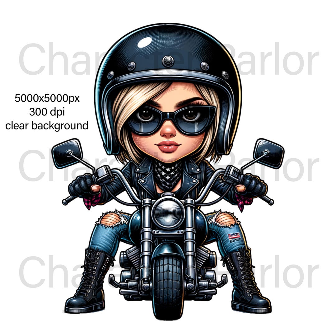 Blonde Lady Biker Caricature, Badass Motorcycle Rider Character Png ...