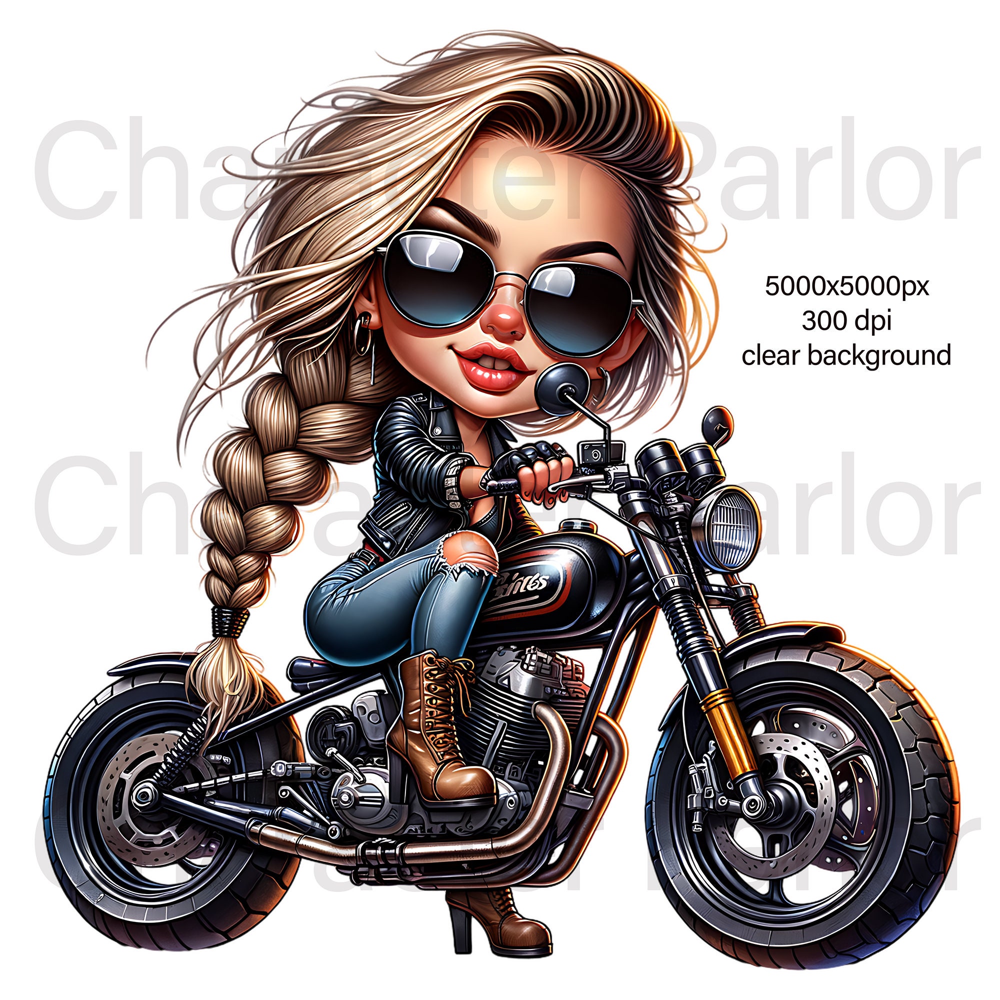 Blonde Lady Biker Caricature, Badass Motorcycle Rider Character Png ...