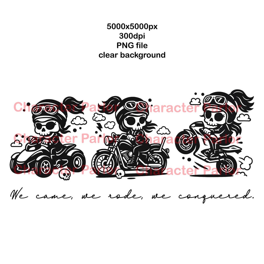 Female Biker Skeleton Clipart PNG, Women Motorcycle Riders Cartoon ...