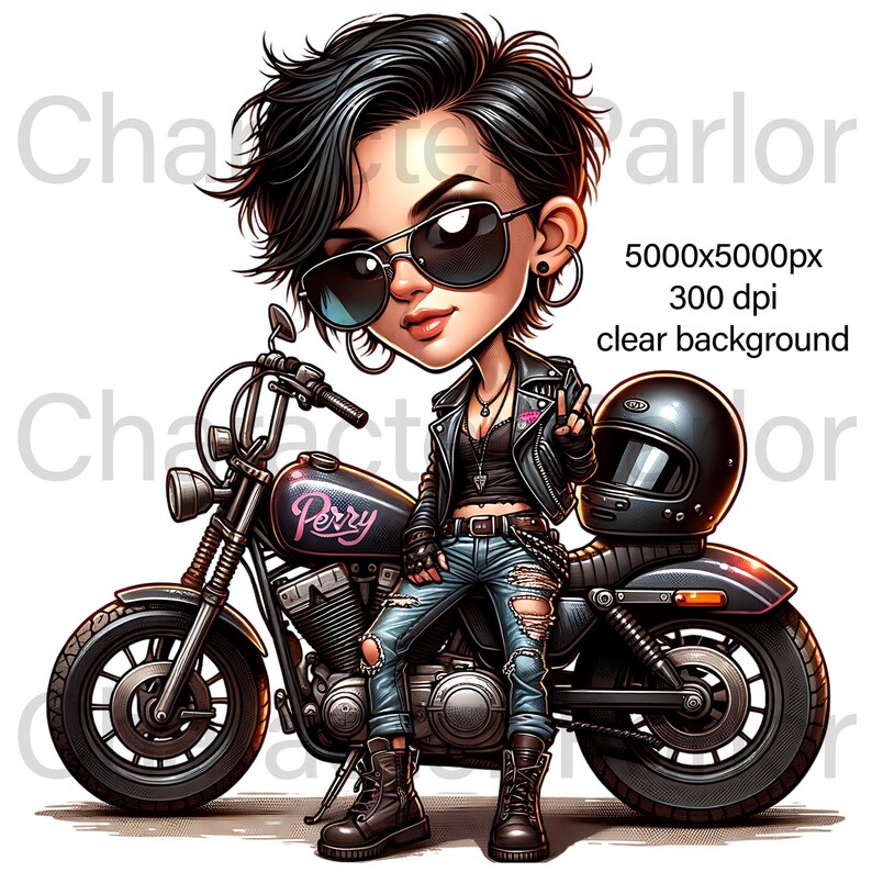 Gift for Biker Girlfriend, Badass Motorcycle Rider Character Png, Lady ...