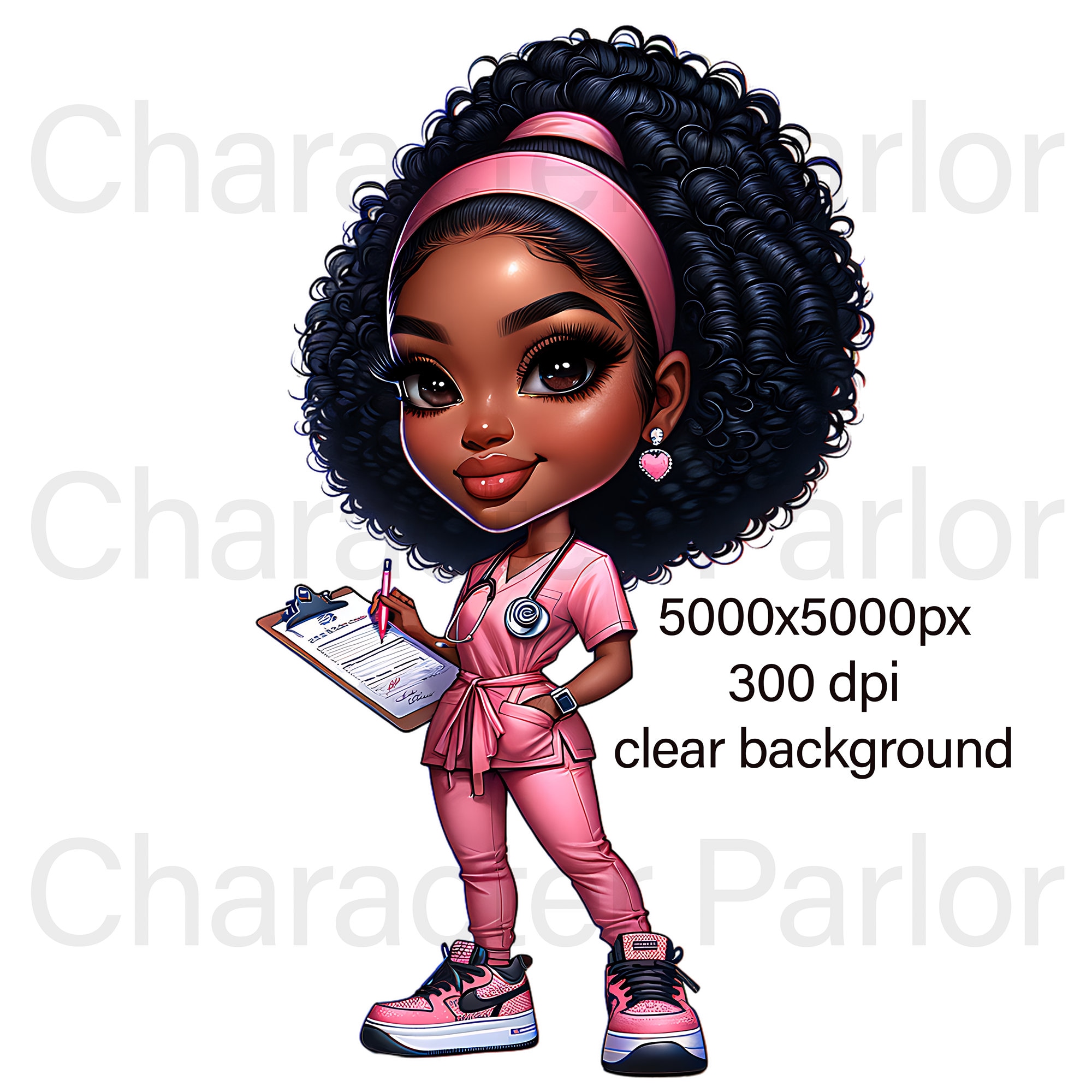 Black Female Nurse Cartoon, Medical Profile Caricature, Healthcare ...