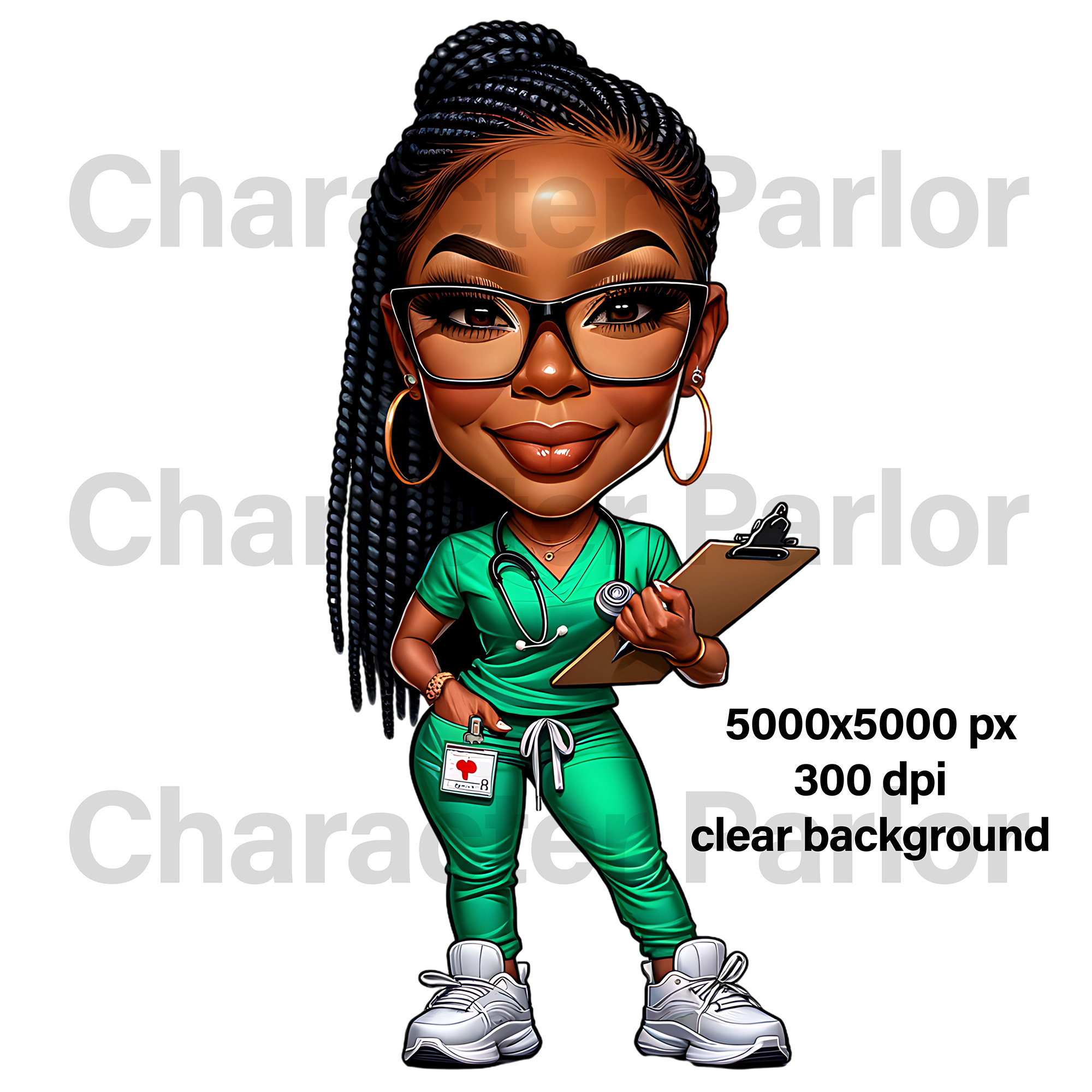 Black Female Nurse Cartoon Healthcare Professional Character Png Medical Profile Caricature