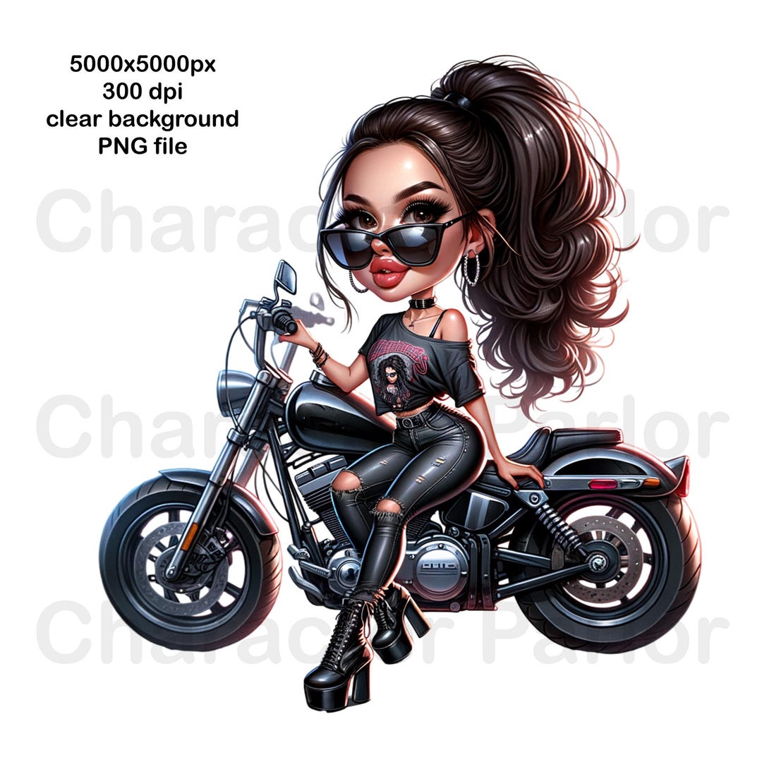 Lady Biker Cartoon PNG: Retro Motorcycle Clip Art (digital Download) - Etsy