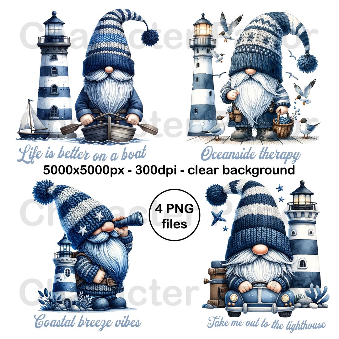 Nautical Life Saying Gnome Lighthouse PNG, Coastal Oceanside Digital ...