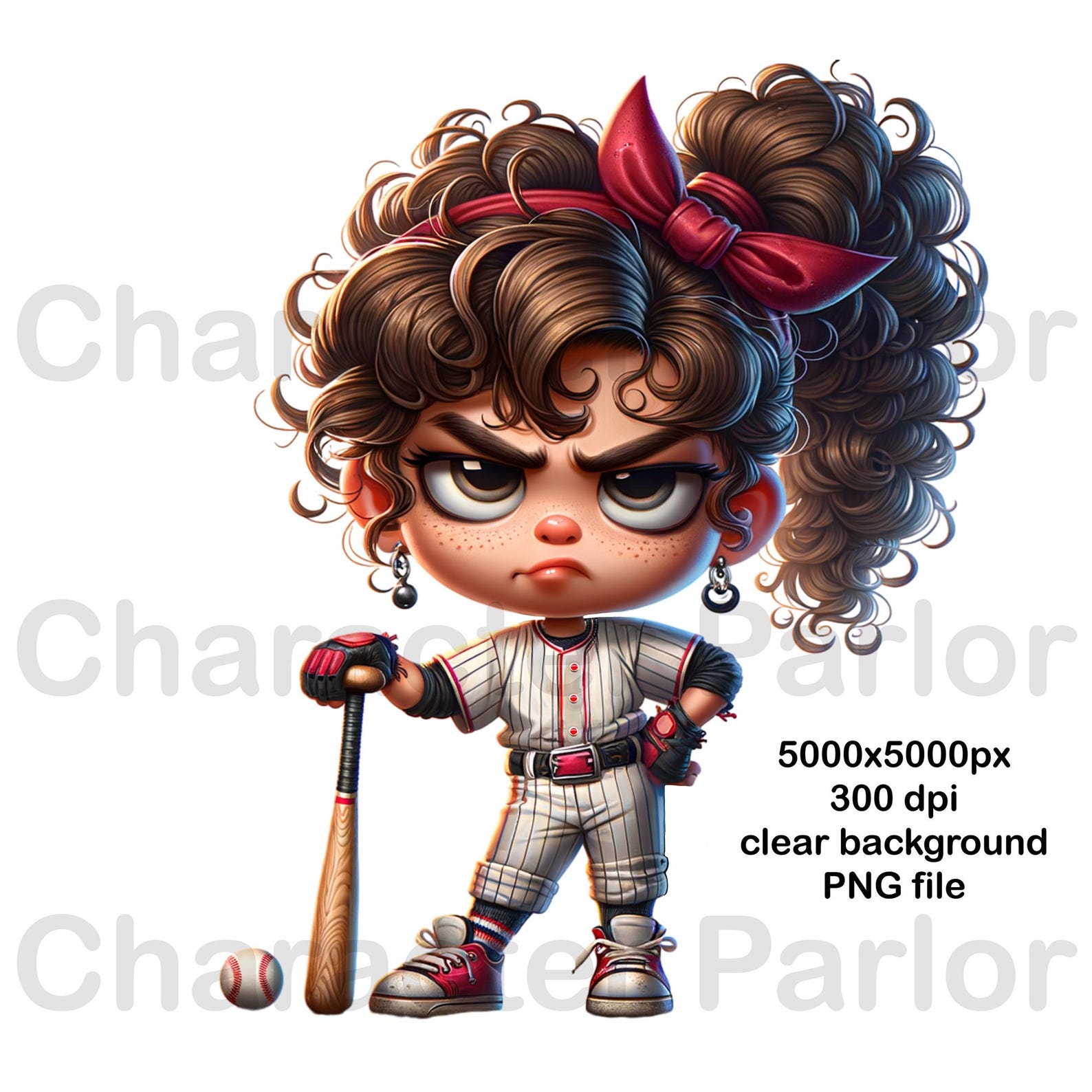 Female Baseball Player Caricature Png, Badass Home Run Character Dtf ...