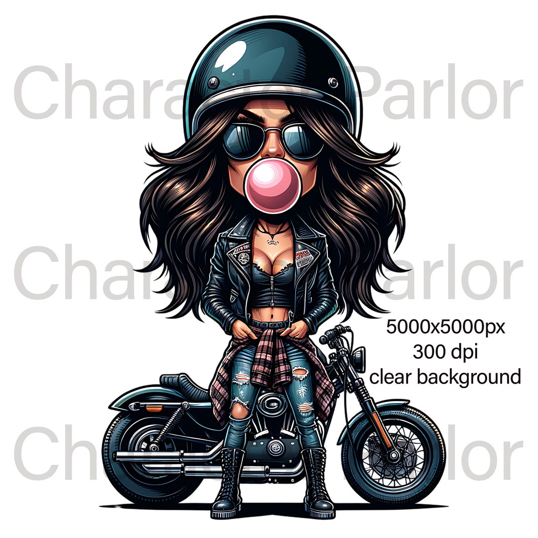 Logotipo de dibujos animados de motociclista femenino, regalo para ...