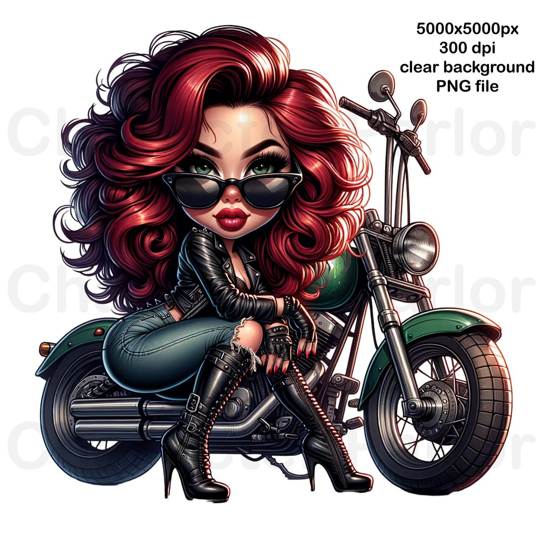 Lady Biker Cartoon PNG: Retro Motorcycle Clip Art (digital Download) - Etsy