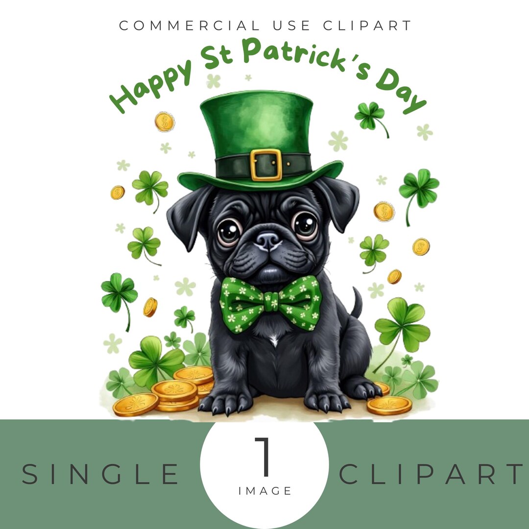 St Patrick's Day Pug Clipart PNG, Pug Gifts, Dog Breeds Shirt, Cute St ...